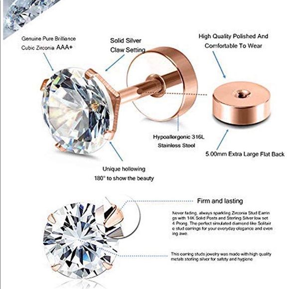 Jewelry | Nwt 7 Sizes 14k Rose Gold Flat Screw Back Posts | Poshmark